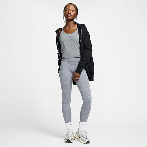 Nike Womens One Dri-FIT High-Rise 7/8 Training Tights in Smoke Grey/Heather/Black Size: Large