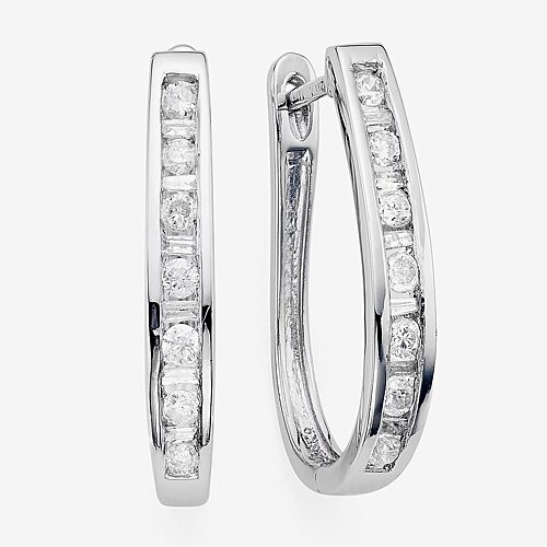 Click here for 1/2 CT.T.W. Natural Diamond 10K White Gold Hoop Ea... prices