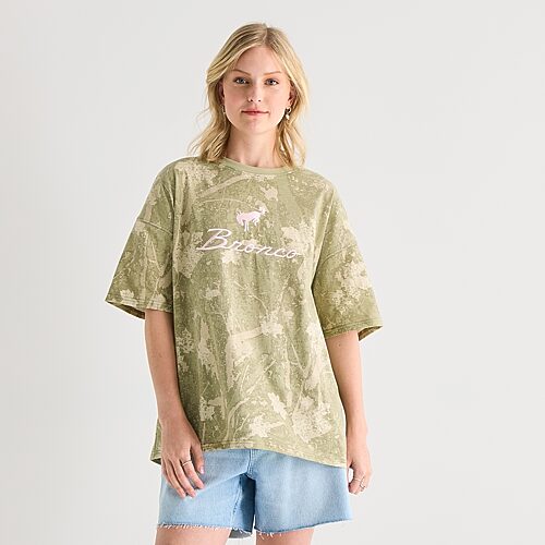 Click here for Bronco Camo Tee Womens Juniors Crew Neck Short Sle... prices