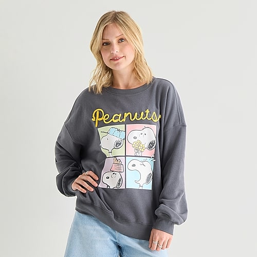 Click here for Peanuts Crew Fleece Womens Juniors Crew Neck Long... prices
