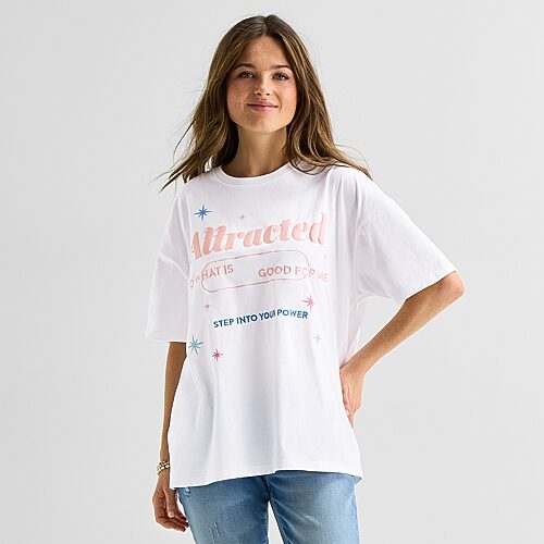 Click here for Positive Tee Womens Juniors Crew Neck Short Sleeve... prices