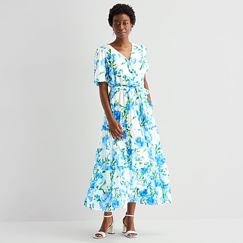 Click here for Msk Womens Faux Wrap V-Neck Tie-Waist Tiered Maxi... prices