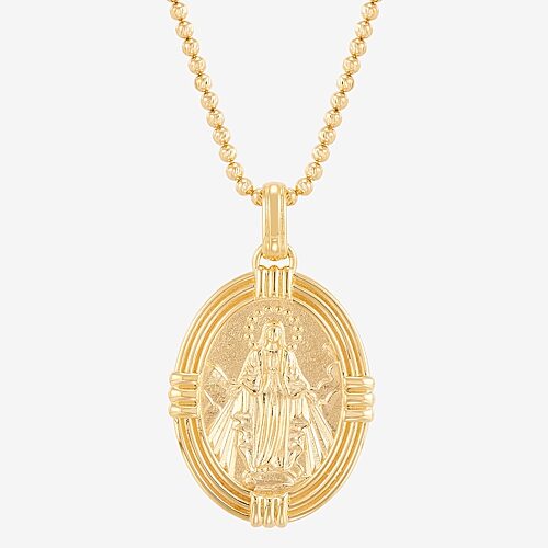 Click here for Virgin Mary Mens 14K Gold Over Silver Oval 22 Inch... prices