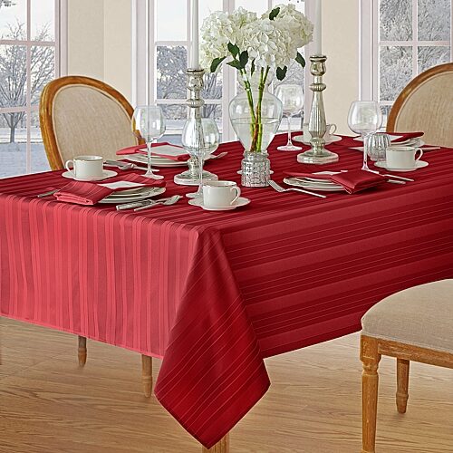Click here for Elrene Denley Stripe Tablecloth  52 x 52 - Red prices