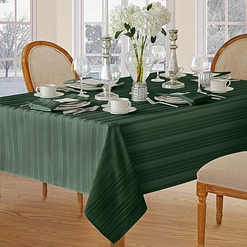Elrene Denley Stripe Tablecloth  60 x102 - Hunter