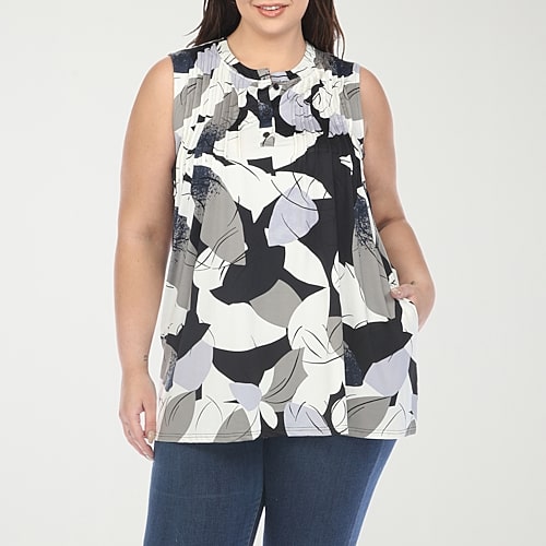Click here for White Mark Plus Size Pleated Front Sleeveless Tuni... prices