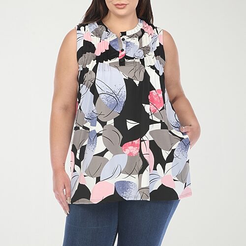 Click here for White Mark Plus Size Pleated Front Sleeveless Tuni... prices
