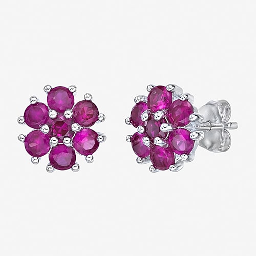 Click here for Lab Created Red Ruby Sterling Silver 9mm Flower St... prices