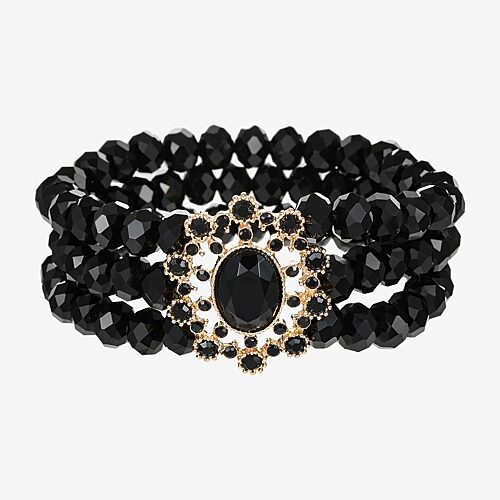 Click here for Bijoux Bar Gold Tone Womens Black Glass Stretch Br... prices