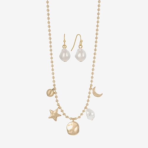 Click here for Liz Claiborne Gold Tone Charm Necklace & Drop Earr... prices