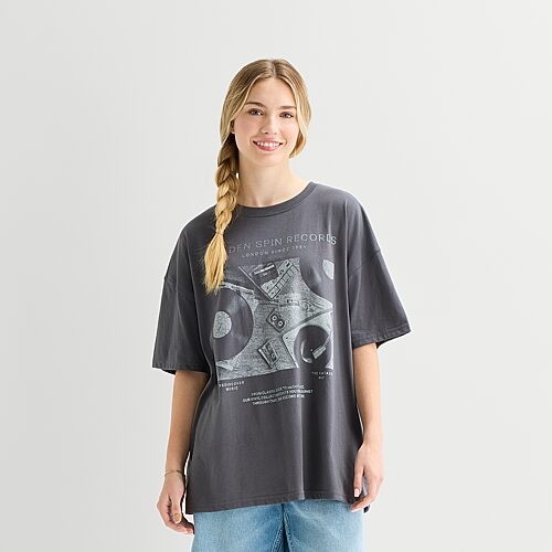 Click here for Record Player Tee Womens Juniors Crew Neck Short S... prices