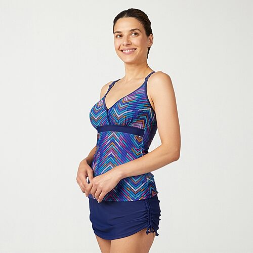 Free Country Womens Stretch Fabric Chevron Tankini Swimsuit Top  Xx-large  Blue