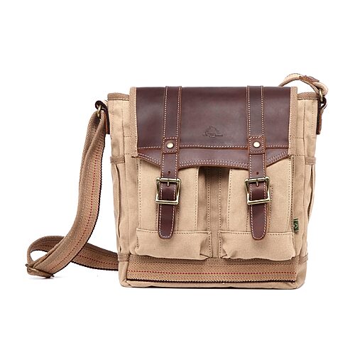 Tsd Brand Turtle Ridge 4-Pocket Canvas Crossbody Bag - Camel