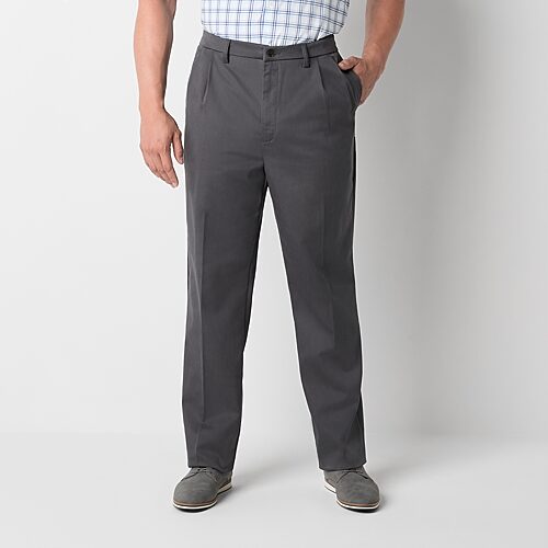 St. Johns Bay Universal Easy Care Extender Mens Big and Tall Classic Fit Pleated Pant  48 34  Gray