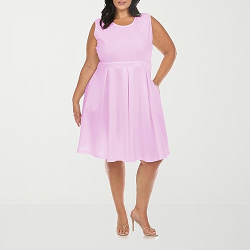 Click here for Plus Size White Mark Solid Fit & Flare Dress prices