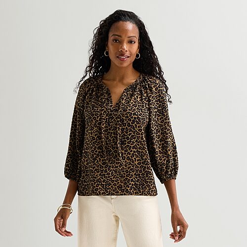 Click here for St. Johns Bay Womens Split Tie Neck 3/4 Sleeve Blo... prices