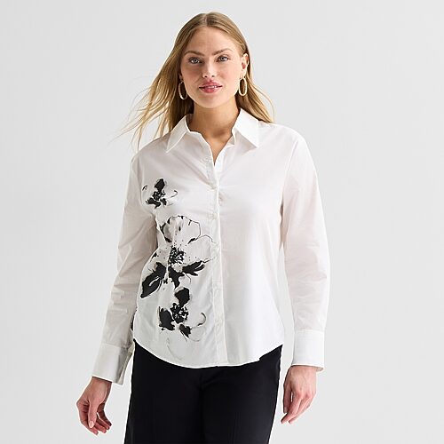 Click here for Worthington Womens Long Sleeve Embellished Button-... prices