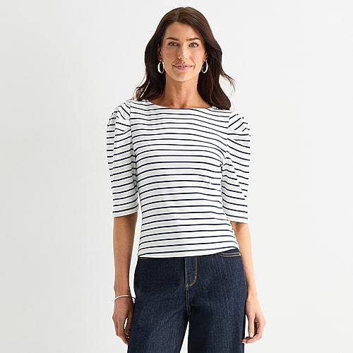Click here for St. Johns Bay Womens Crew Neck 3/4 Sleeve Blouse... prices