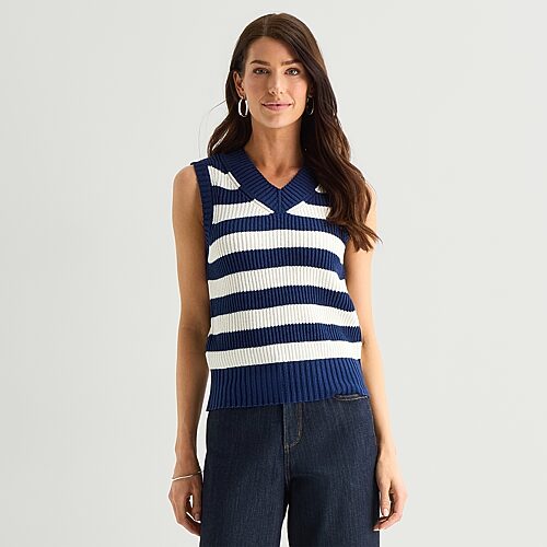 Click here for St. Johns Bay Womens V Neck Striped Cable Knit Swe... prices
