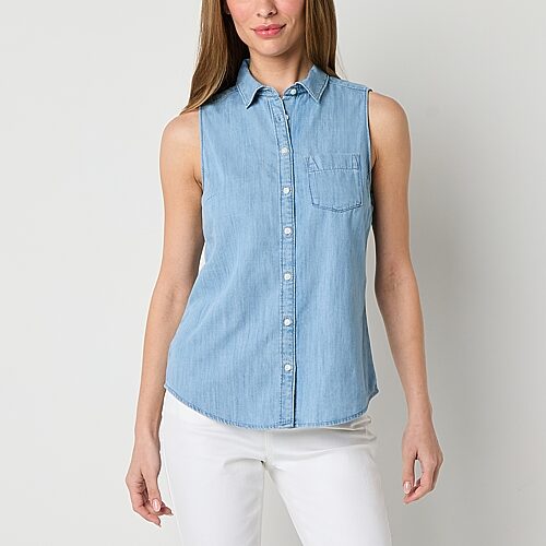 Click here for St. Johns Bay Womens Sleeveless Regular Fit Button... prices