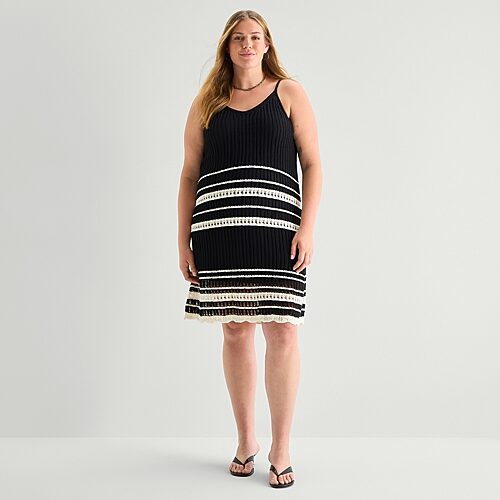 Click here for a.n.a Womens Plus Sleeveless Striped Sweater Dress... prices
