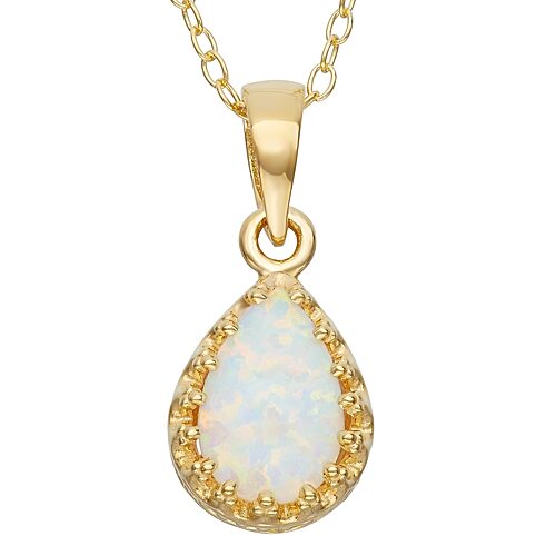 Click here for Simulated Opal 14K Gold Over Silver Pendant Neckla... prices
