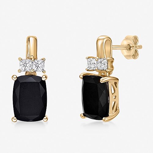 Click here for Womens Genuine Black Onyx 10K Gold Cushion Drop Ea... prices