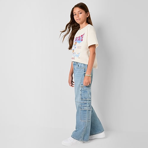 Thereabouts Little & Big Kid Girls Cargo Low Rise Loose Fit Cargo Jean  7  Blue