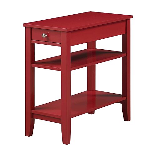 American Heritage 3-Tier End Table with Drawer  One Size  Red
