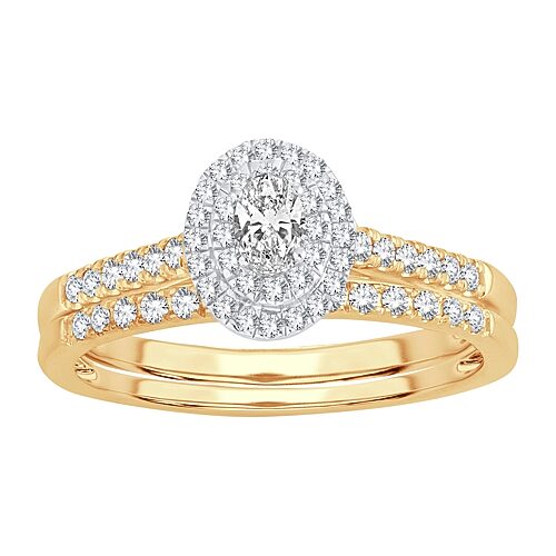 Click here for Oval 1/2 CT.T.W. Natural Diamond Side Stone Halo B... prices