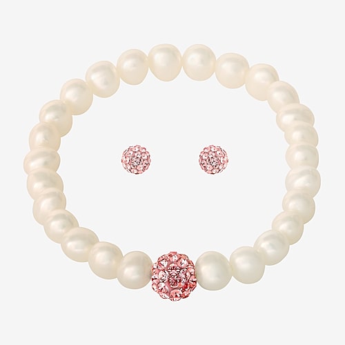 Click here for Girls Pink Crystal Cultured Freshwater Pearl 14K G... prices