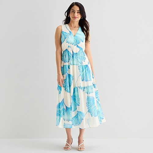 Click here for Robbie Bee Womens Tiered Maxi Dress - White Blue prices