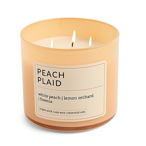 Click here for Distant Lands 14oz Peach Plaid 3-Wick Scented Jar... prices