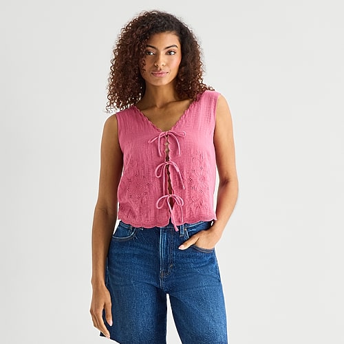 Click here for A.N.A Womens V Neck Sleeveless Embroidered Vest  M... prices