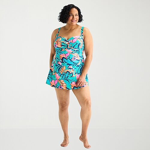 Click here for Liz Claiborne Womens Tropical Floral Plus Swim Dre... prices