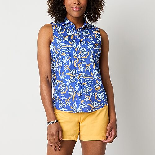 Click here for St. Johns Bay Womens Sleeveless Regular Fit Button... prices