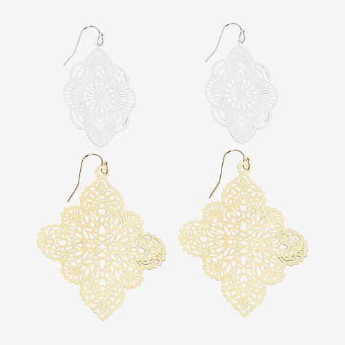 Click here for Bijoux Bar Two Tone Filigree Womens 2 Pair Earring... prices