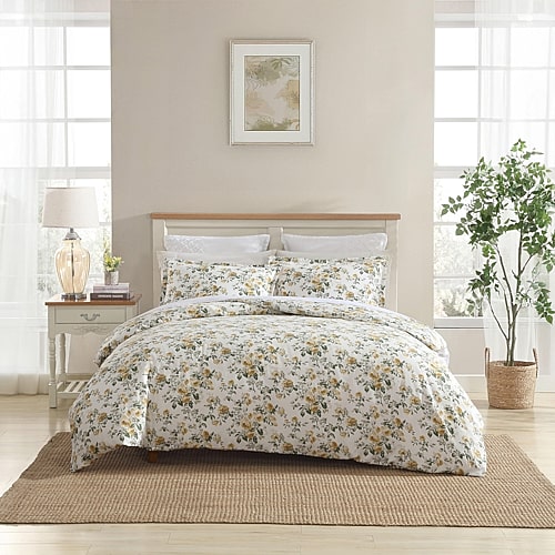 Laura Ashley Roses Sateen 2-Pc. Duvet Cover Set  Twin - Gold/Green