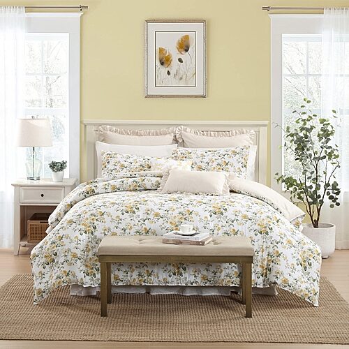 Laura Ashley Roses Reversible 7-Pc. Comforter Set  King - Gold/Green