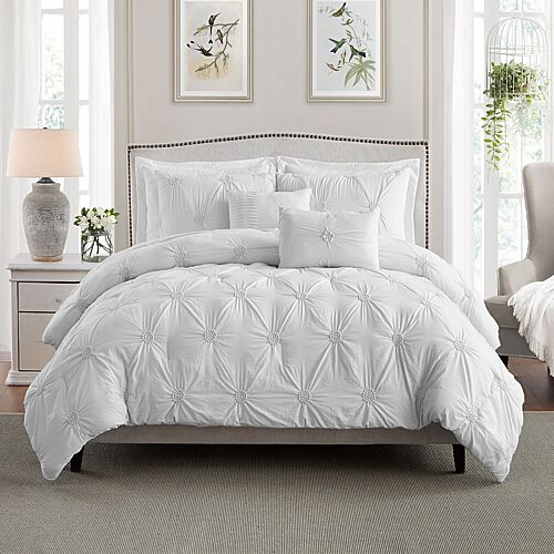 Click here for Cathay Home Inc. Floral Pintuck Comforter Set  Kin... prices