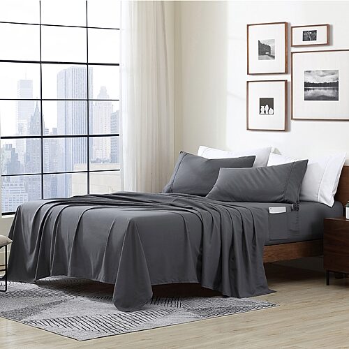 Swift Home Smart Sheet Set With 8 Side Storage Pockets- King Grey:- Grey  King
