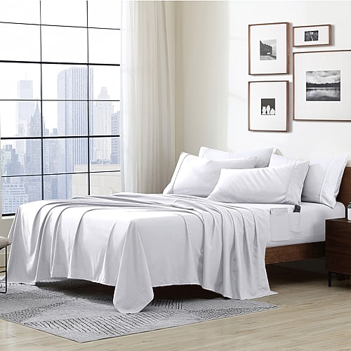 Swift Home Smart Sheet Set With 8 Side Storage Pockets- Twin White:- White  Twin