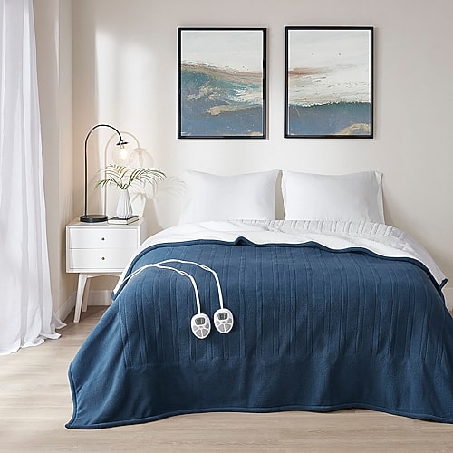 Serta Fleece to Sherpa Heated Electric Blanket  One Size  Blue