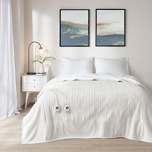 Serta Fleece to Sherpa Heated Electric Blanket  One Size  White