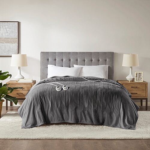 Serta Plush Soft Heated Electric Blanket  One Size  Gray