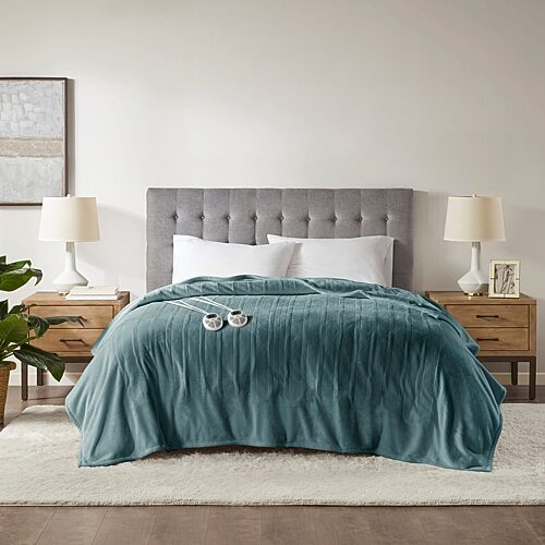 Serta Plush Soft Heated Electric Blanket  One Size  Blue