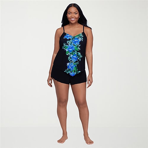 Trimshaper Womens Floral Tankini Swimsuit Top  14  Green