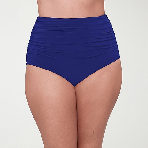 Click here for Plus Size TrimShaper Solid High Waist Shirred Swim... prices