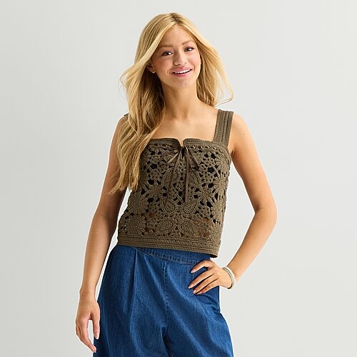 Click here for Bcx Womens Crochet Ruffle Sleeveless Tank Top - Ol... prices