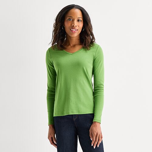 Click here for St. Johns Bay Womens V Neck Long Sleeve T-Shirt  L... prices